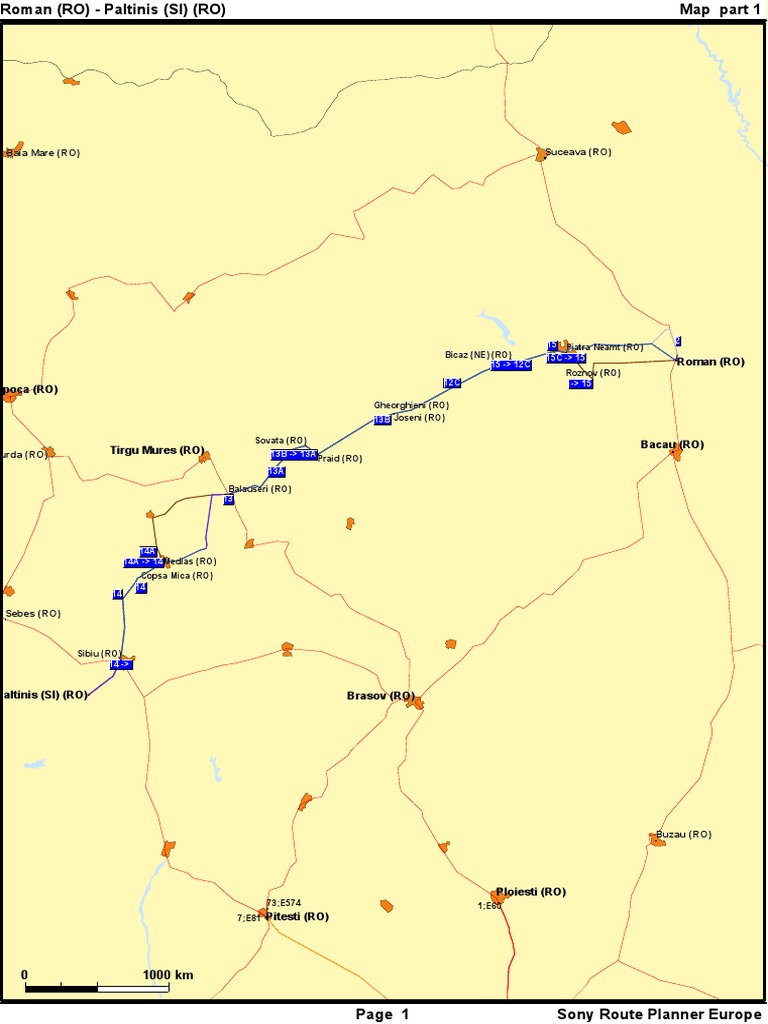 Route Map: Roman to Paltinis | PDF