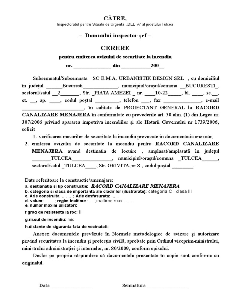 Cerere Aviz Psi Anexa 1 | PDF