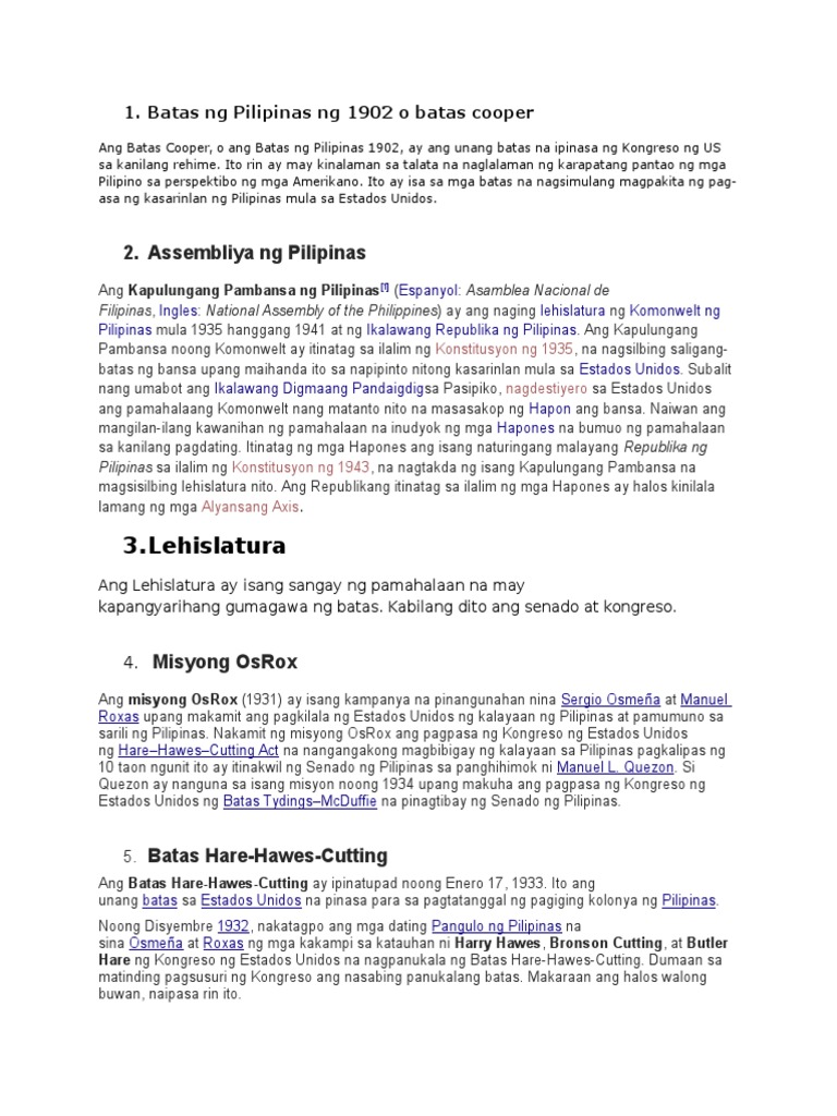 Batas NG Pilipinas NG 1902 o Batas Cooper | PDF