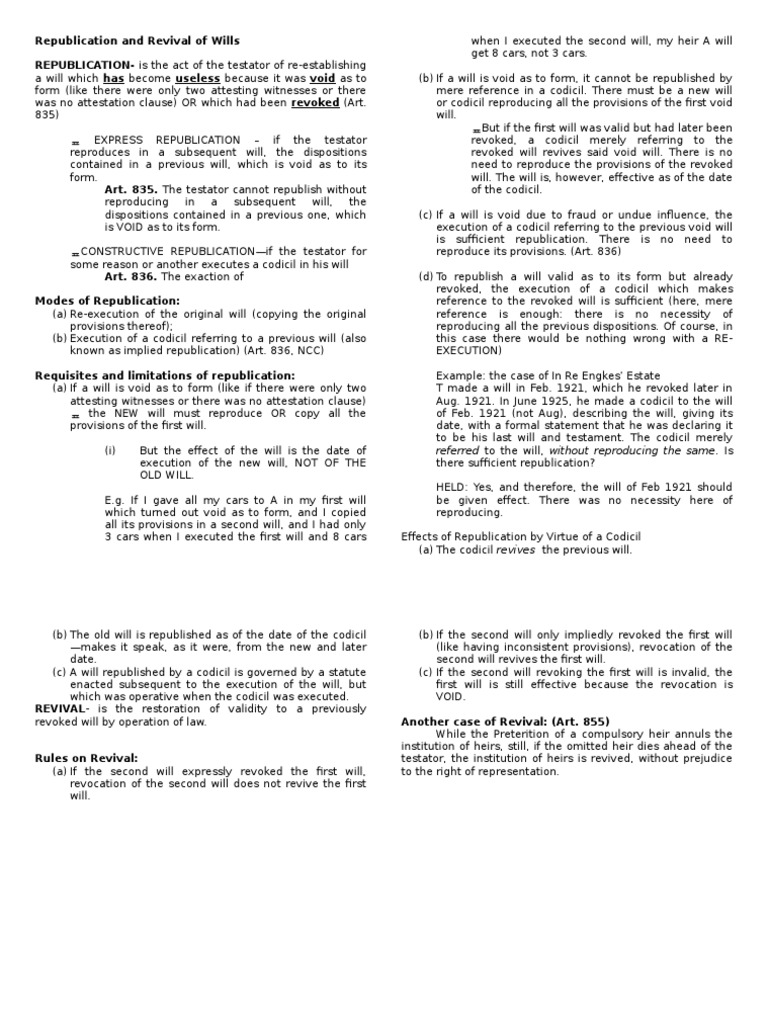Wills- Draft Republication and Revival | Will And Testament | Wills And ...