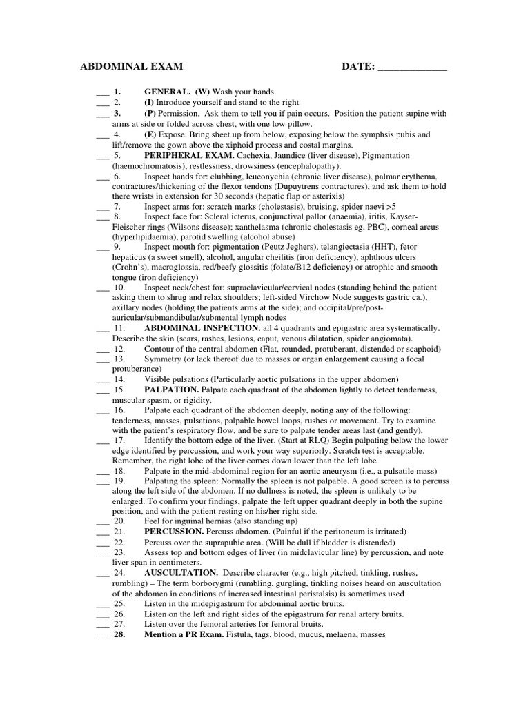 Abdominal Exam DATE | PDF | Large Intestine | Abdomen