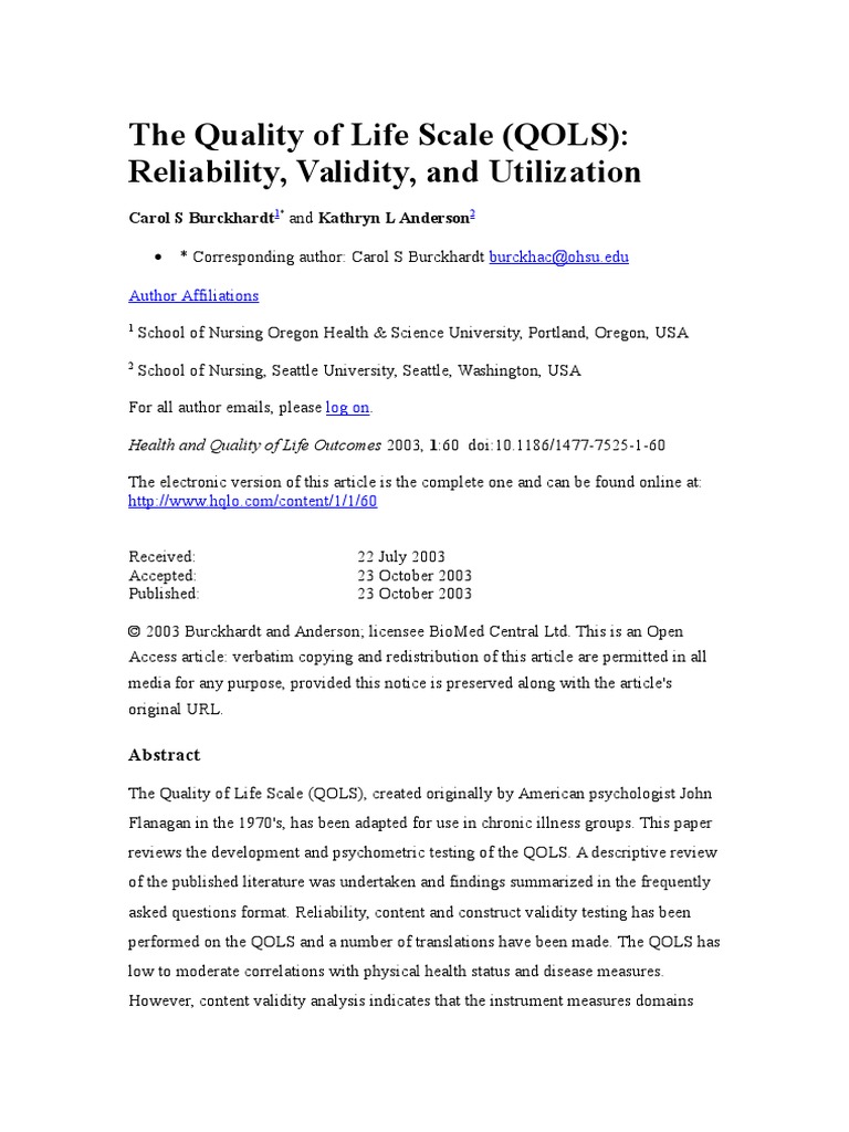 The Quality of Life Scale | PDF | Effect Size | Quality Of Life