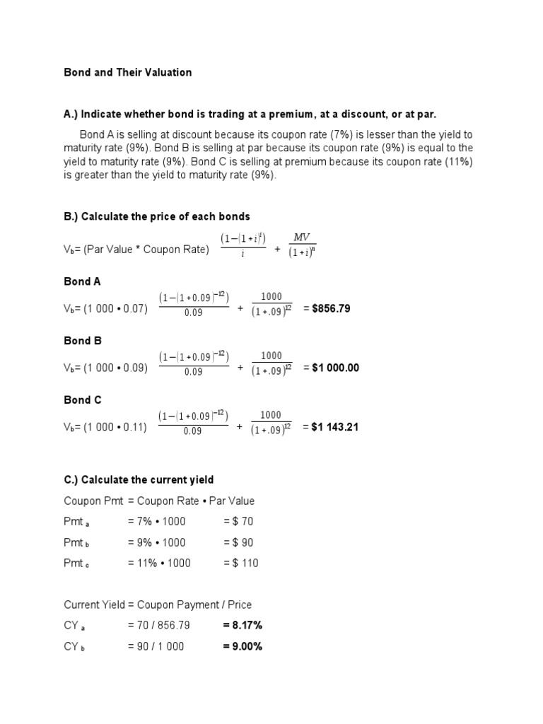 Bonds and Their Valuation (Comprehensive Spreadsheet Problem Answers) | PDF | Bonds (Finance ...