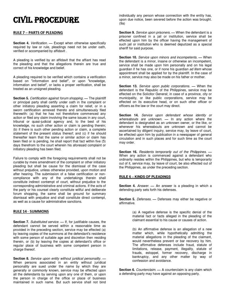 Civil Procedure: Rule 7 - Parts of Pleading | Download Free PDF ...