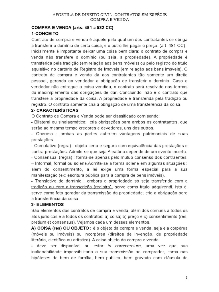 COMPRA E VENDA - Teoria e Exercícios | PDF | Lei das Obrigações | Impostos