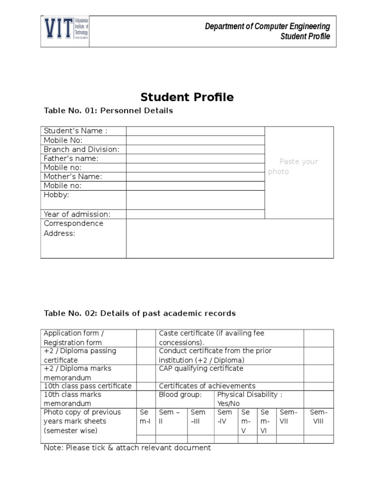 VIT Student Profile Template | PDF | Career & Growth | Computers