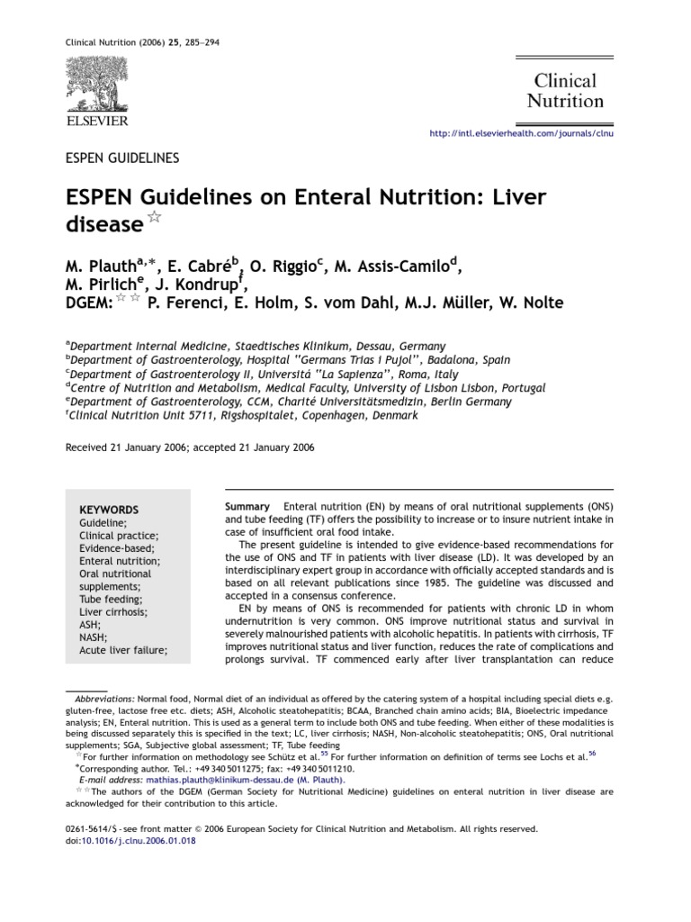 ESPEN Guidelines on Enteral Nutrition_Liver disease.pdf | Cirrhosis ...