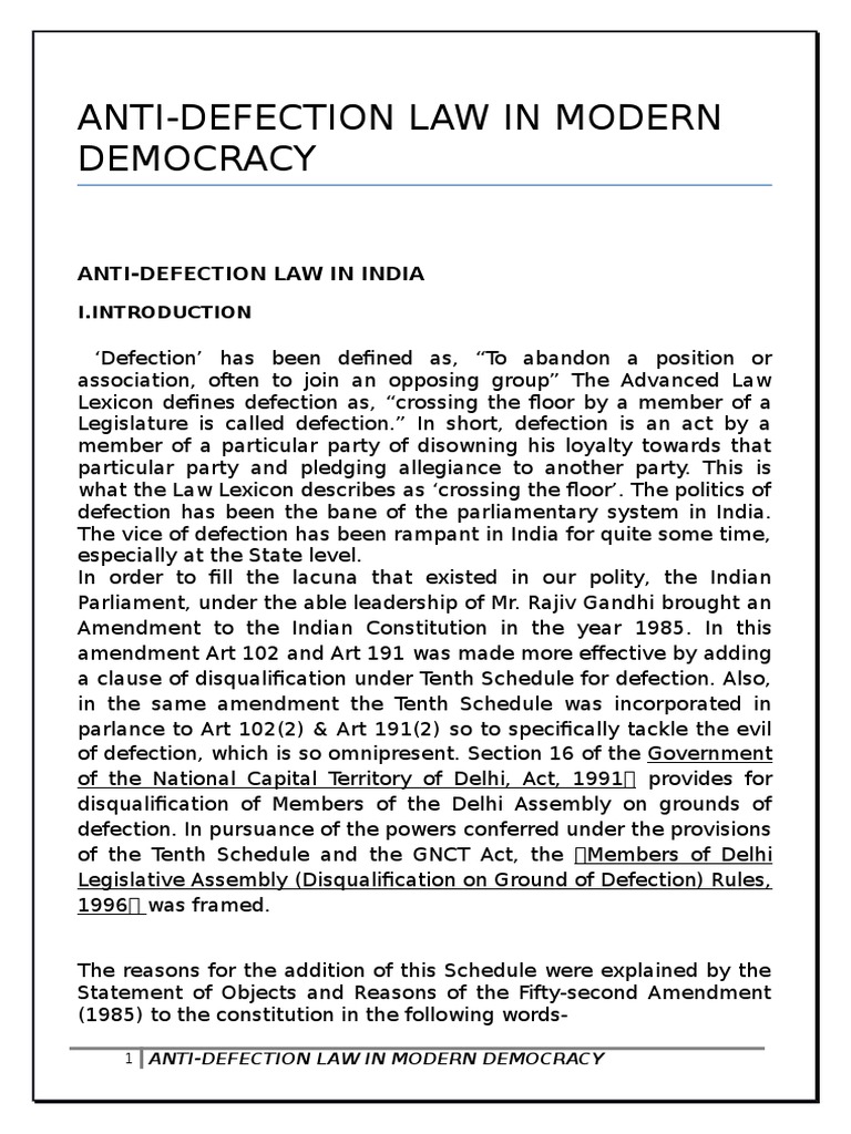 III. Sem Anti Defection Law | Download Free PDF | Member Of Parliament ...