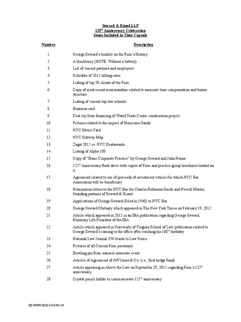 Seward & Kissel Time Capsule | PDF