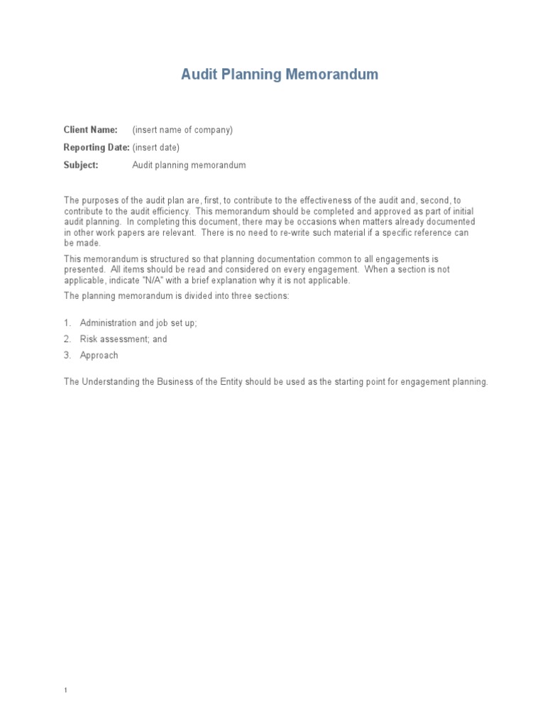 Audit Planning Memo | Memorandum | Audit