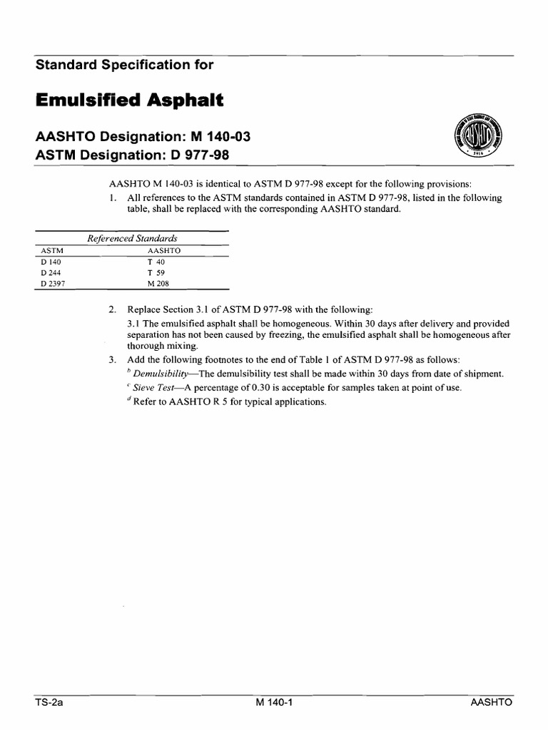 M 140-03 Emulsified Asphalt PDF | PDF | Asphalt | Emulsion