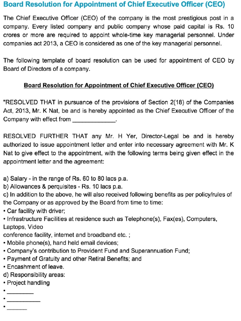 Ceo Appointment Template | PDF