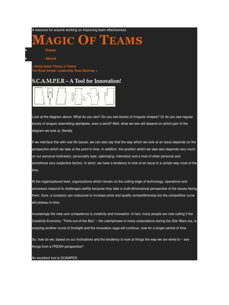 Scamper Method | PDF | Brainstorming | Screw
