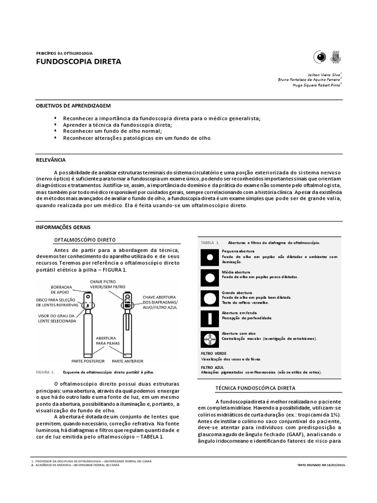 Fundoscopia Direta: Técnica e Importância | PDF | Ciências e Matemática