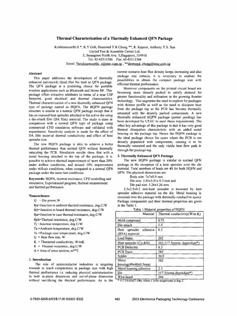 Thermal Characterization of A Thermally Enhanced QFN Package | PDF ...