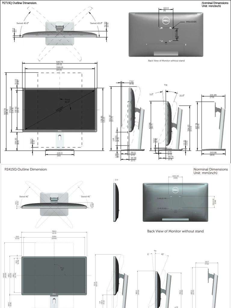 P2715Q Monitor Dimensions Guide | PDF | Computers | Technology ...