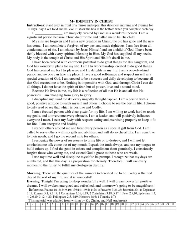 My Identity in Christ | PDF | Sin | Jesus