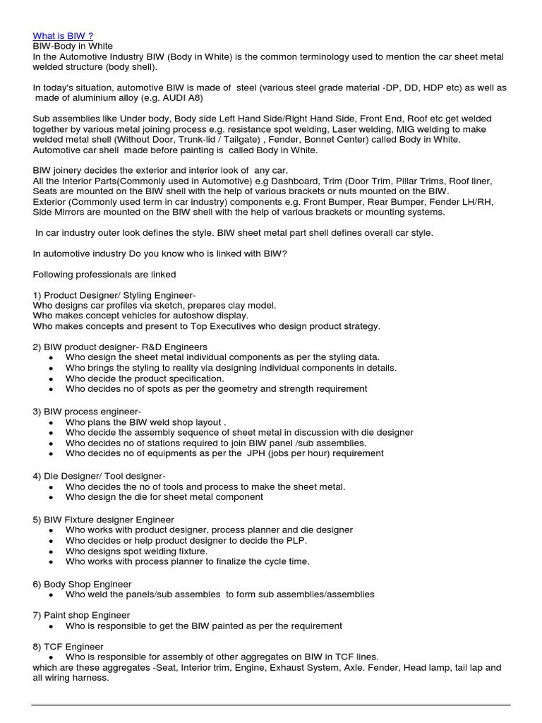 BIW | PDF | Sheet Metal | Welding
