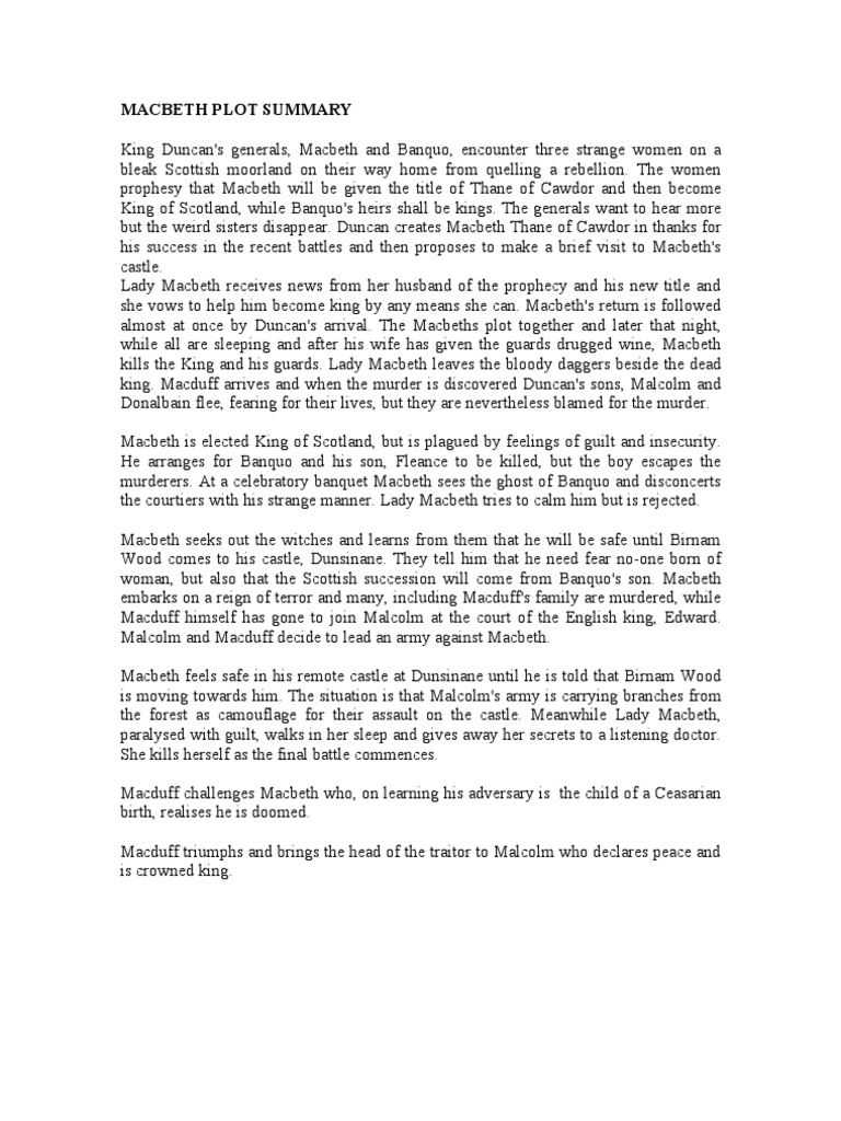 Macbeth Plot Summary | PDF | Macbeth | Shakespearean Tragedies
