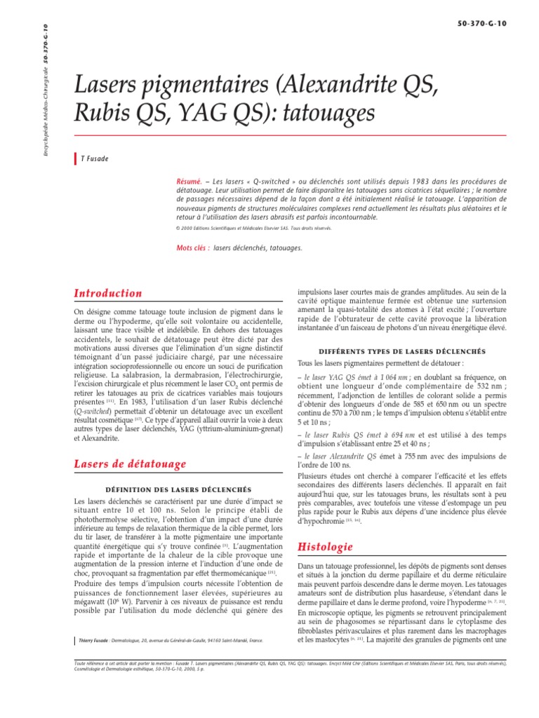 Lasers Pigmentaires (Alexandrite QS, Rubis QS, YAG QS) PDF | PDF ...