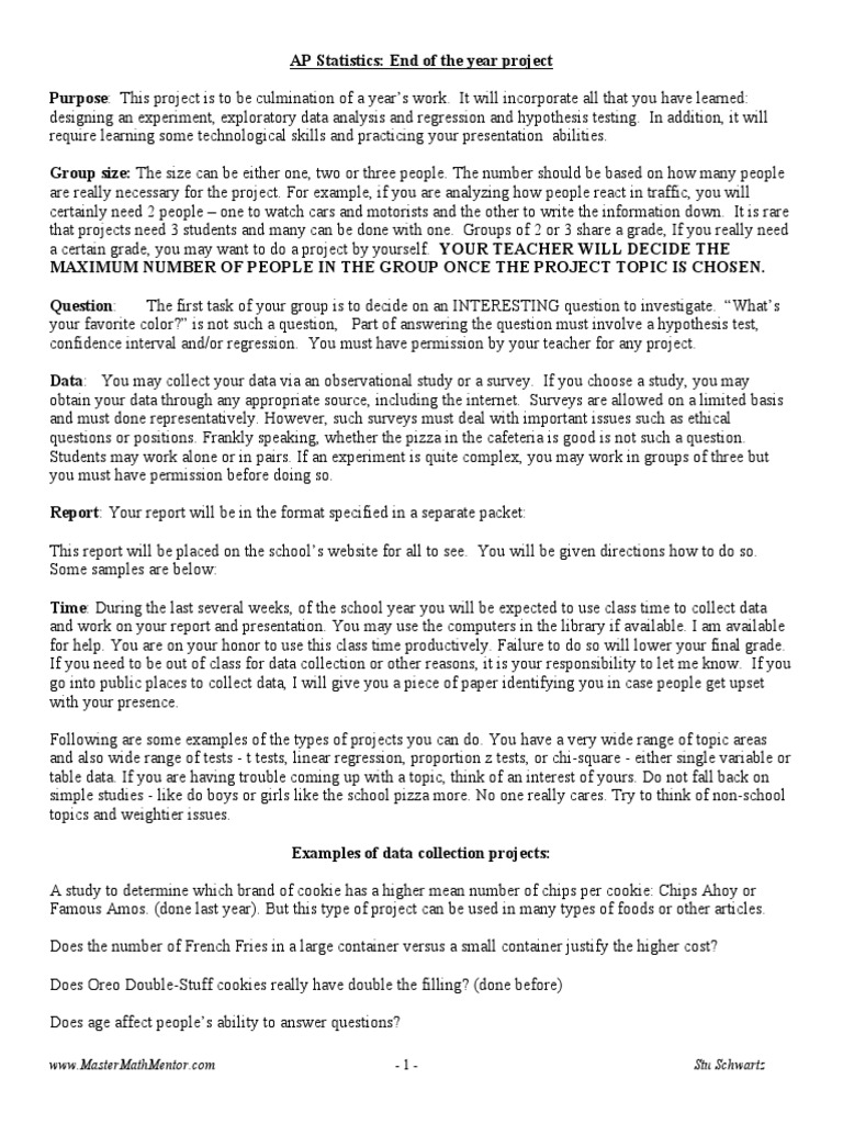 End of Year Project Examples | PDF | Statistical Significance ...