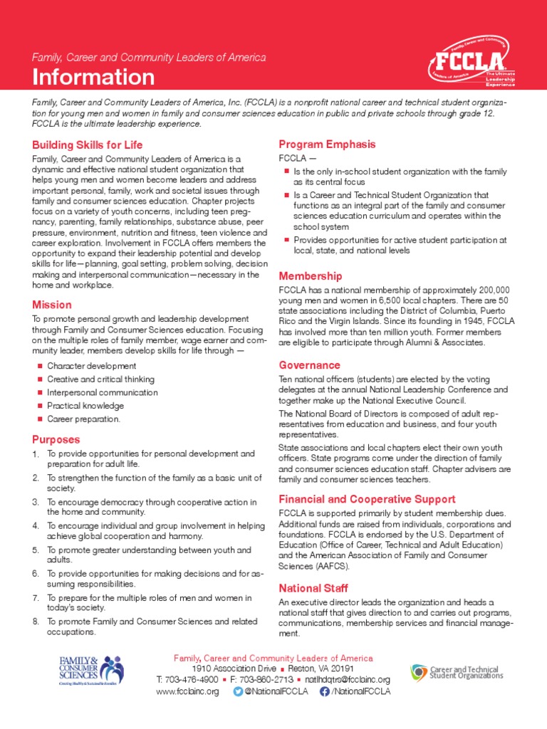 Fccla Info Sheet | PDF | Science Education | Leadership