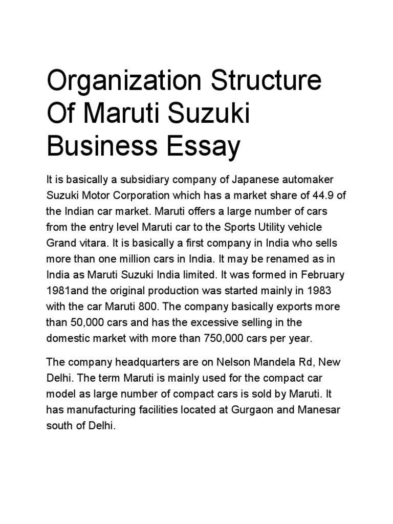 Organization Structure of Maruti Suzuki Business Essay | PDF ...