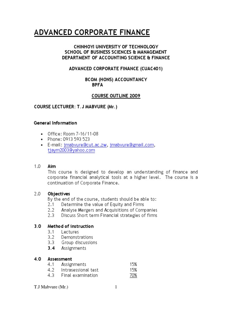 Advanced Corporate Finance Module Student Edition Pdf Free Cash