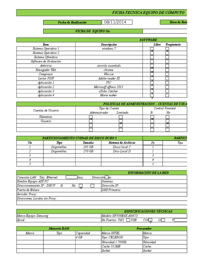 Formato - Ficha Tecnica Computador | Hardware de la computadora | Red ...
