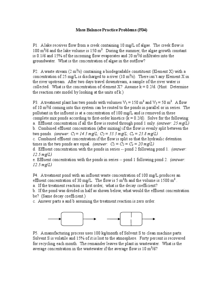 Solving Mass Balance Problems for Water Treatment Systems Using ...