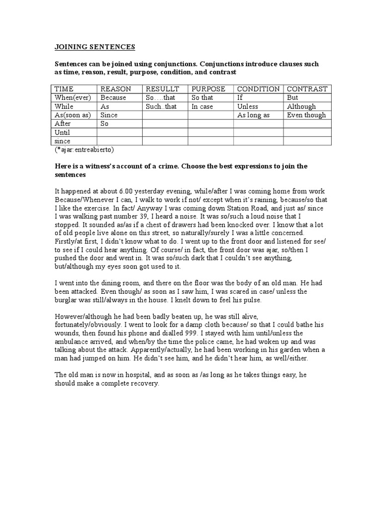Joining Sentences with Conjunctions | PDF
