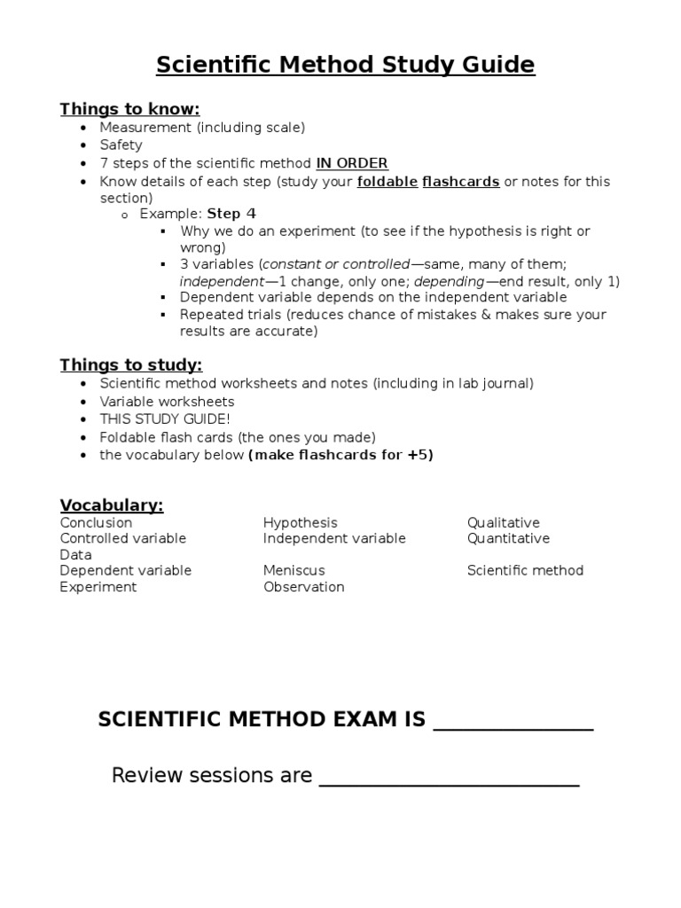2011 Scientific Method Study Guide | PDF | Experiment | Observation