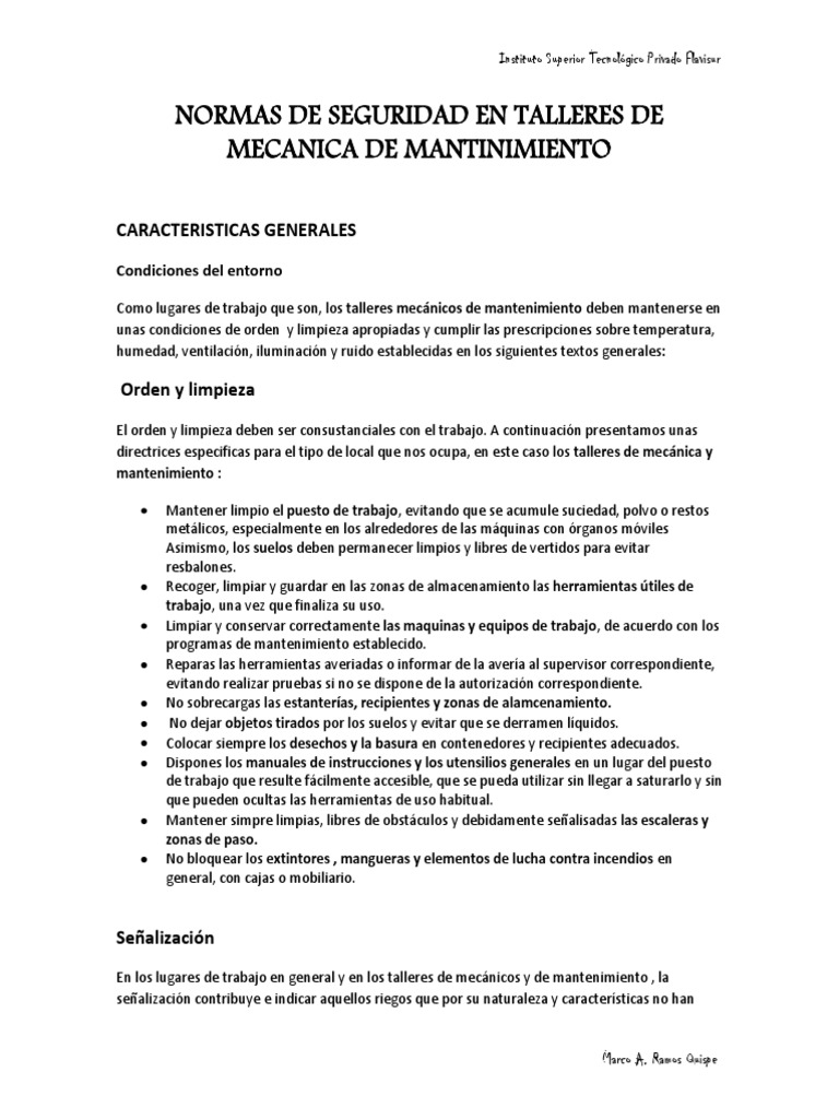 Normas de Seguridad 10 - en Talleres de Mecanica de Mantinimiento-1 ...