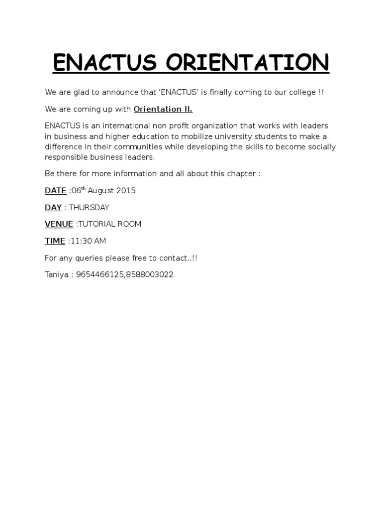 Enactus Orientation Notice | PDF