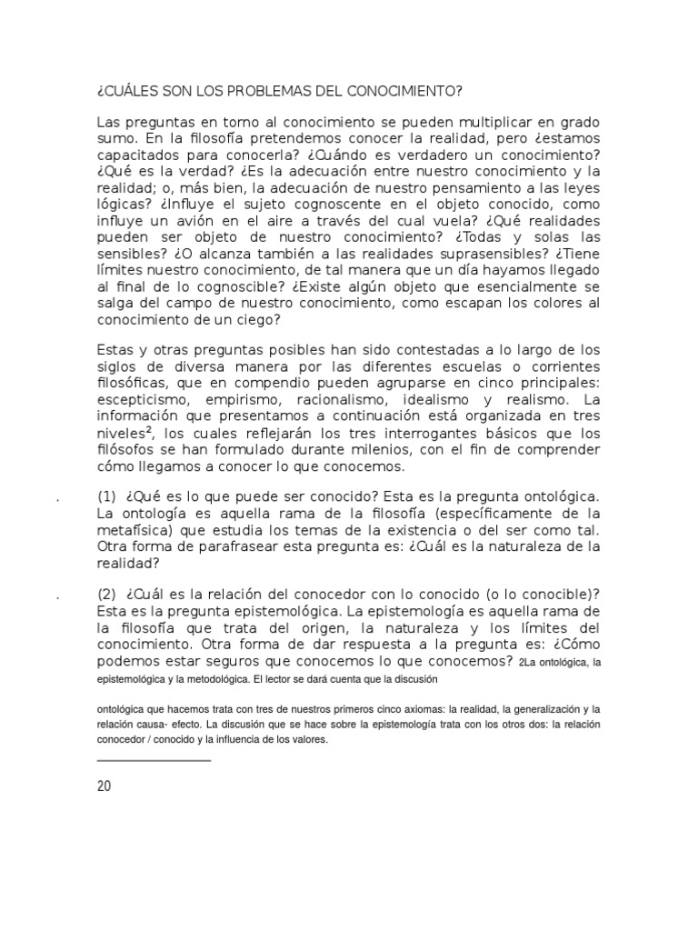 ¿Cuáles Son Los Problemas Del Conocimiento | PDF | Hermenéutica | Realismo filosófico