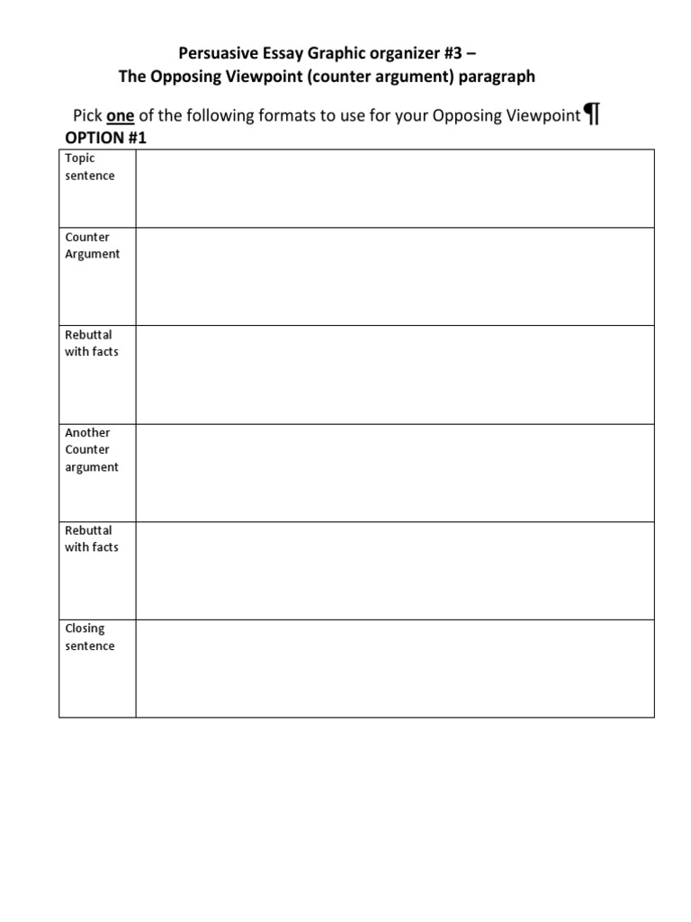 Persuasive Essay Graphic Organizer3 Choices - The Opposing Viewpoint ...