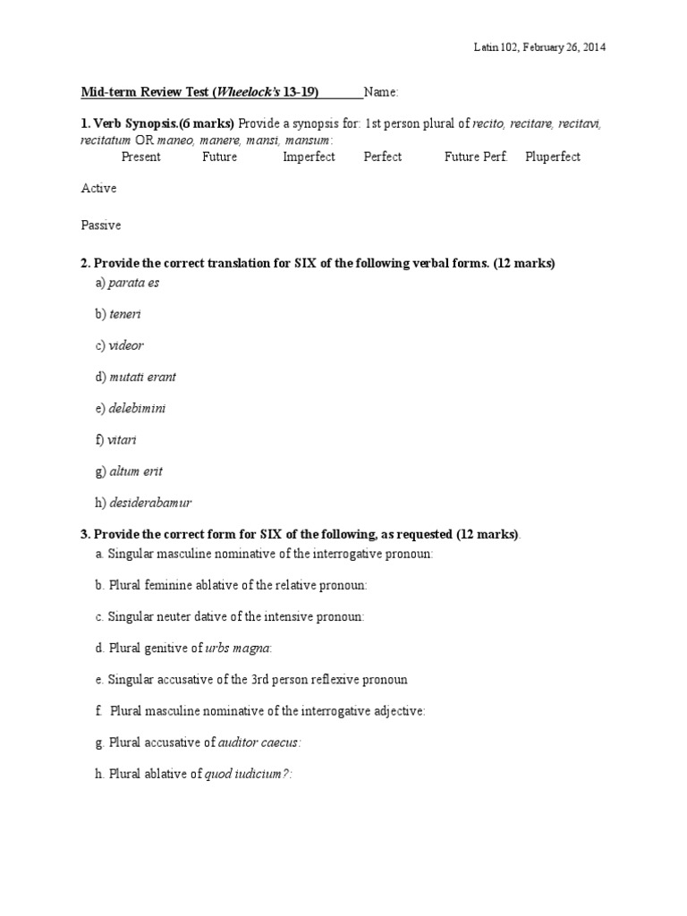 Latin Practice Questions | Latin | Grammatical Gender