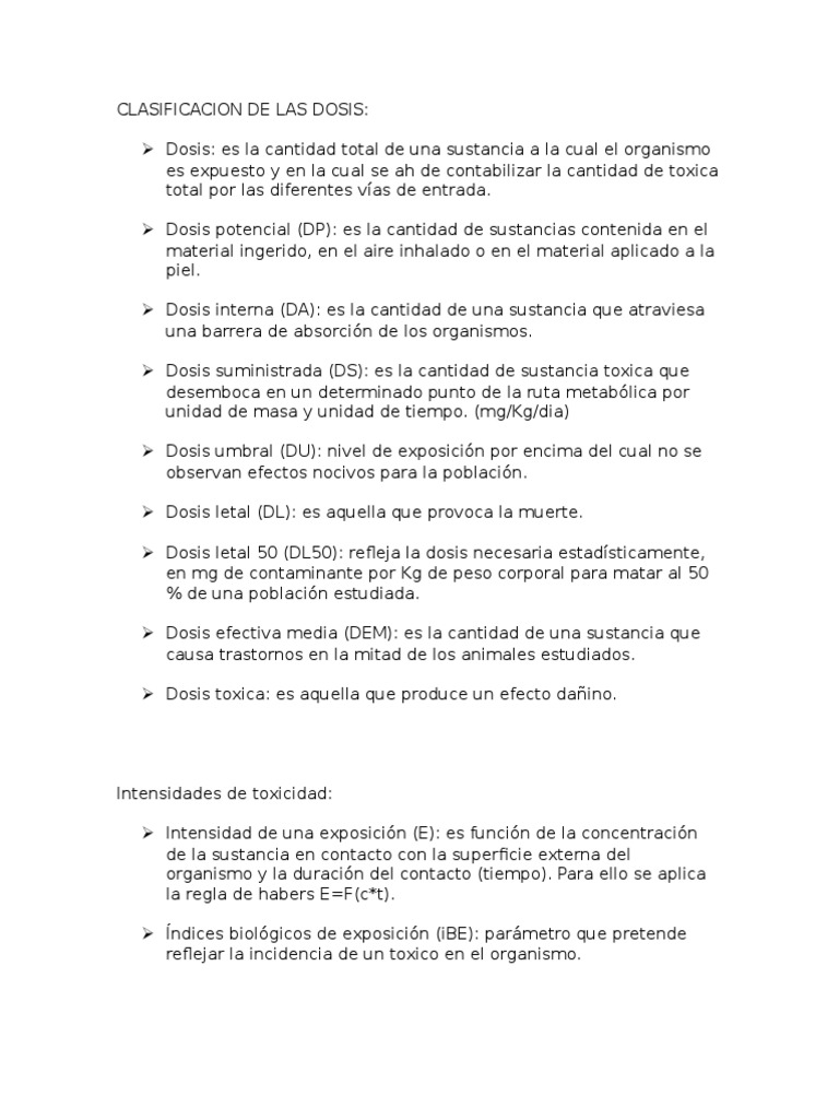 Clasificacion de Las Dosis | Seguridad y salud ocupacional | Medicina ...