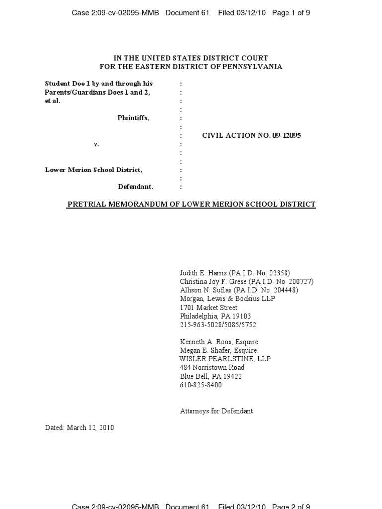 Pretrial Memorandum - LMSD | PDF | Evidence | Justice