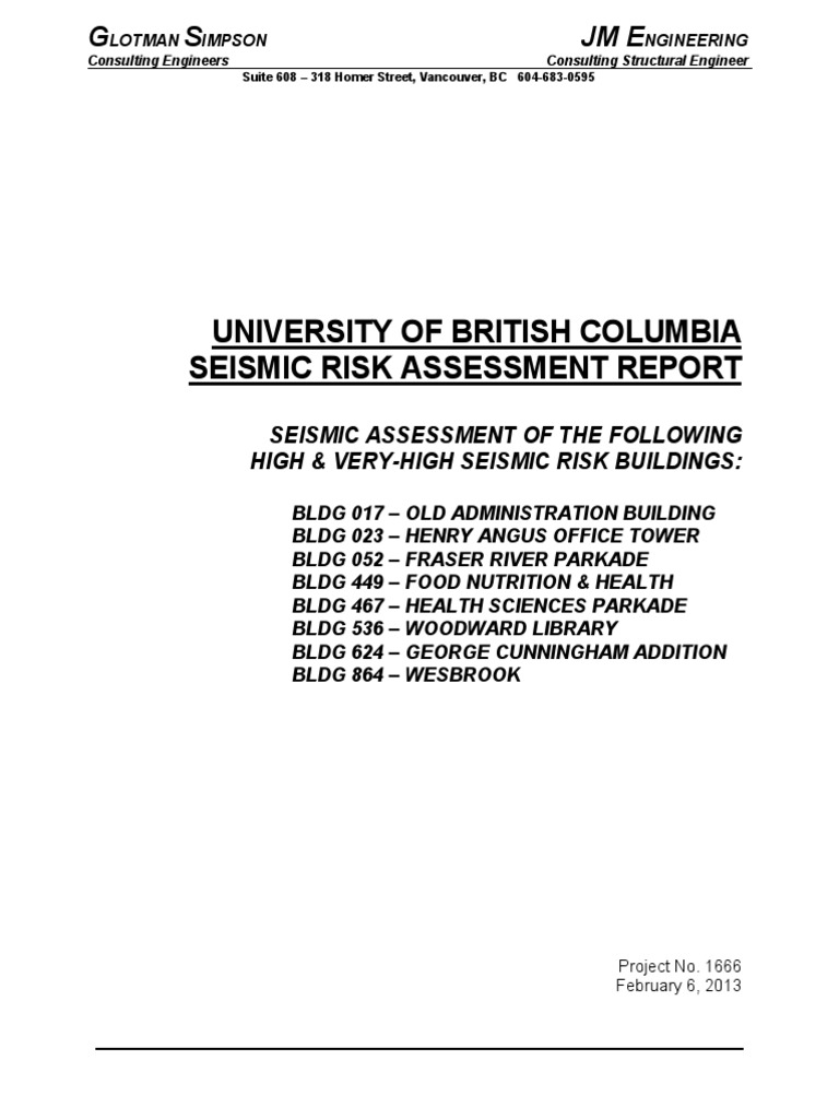UBC Seismic Risk Assessment - Eight Buildings Final Report - Feb 7-2013 ...