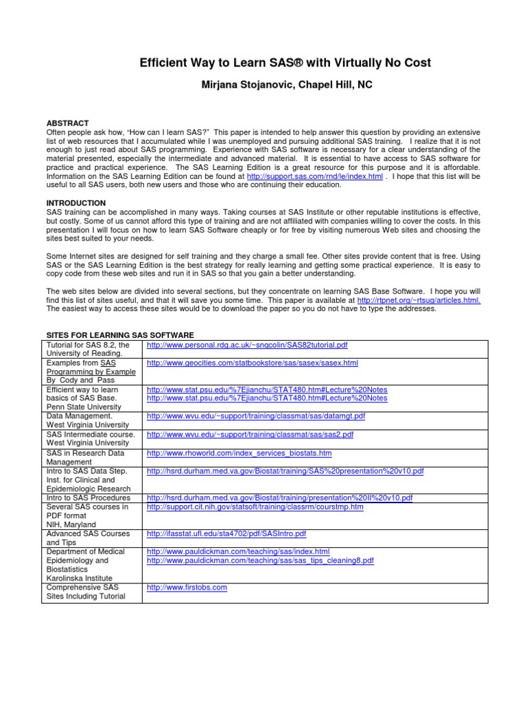 Efficient Way To Learn SAS | PDF | Sas (Software) | World Wide Web