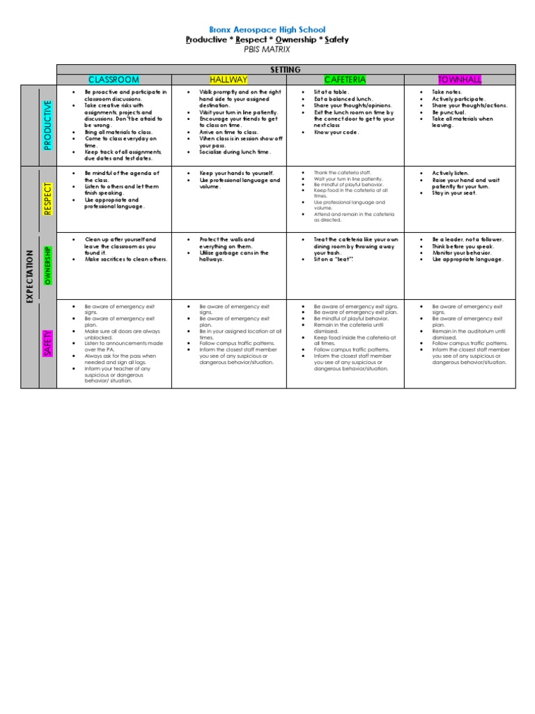 Pbis Matrix 2015 Bahs | PDF | Cafeteria