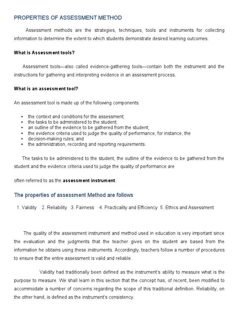 Properties of Assessment Method | PDF | Educational Assessment ...