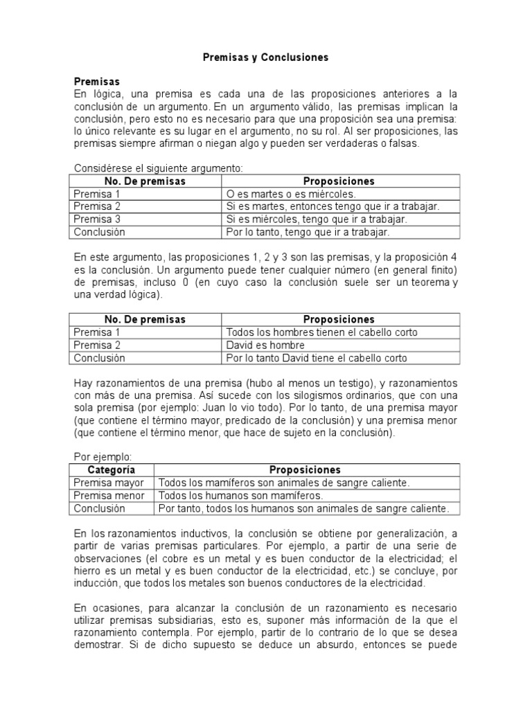 Premisas y Conclusiones. 9 | Descargar gratis PDF | Argumento | Validez