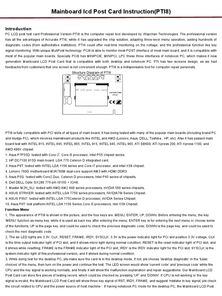 Mainboard LCD Post Card Instruction | PDF | Advanced Micro Devices | Intel