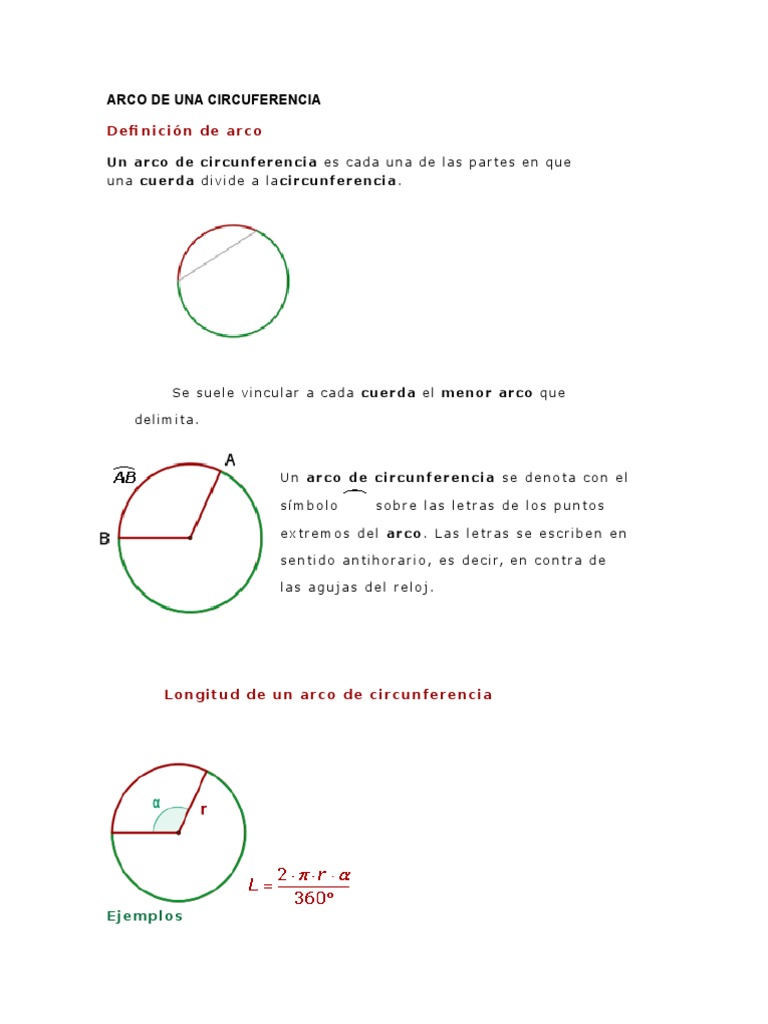 Definición y propiedades del arco en circunferencia | PDF | Hogar ...