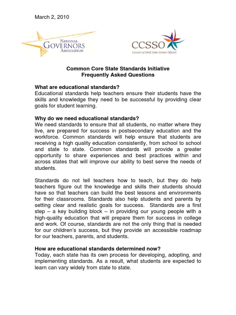 Common Core State Standards Initiative FAQs | PDF | Common Core State ...