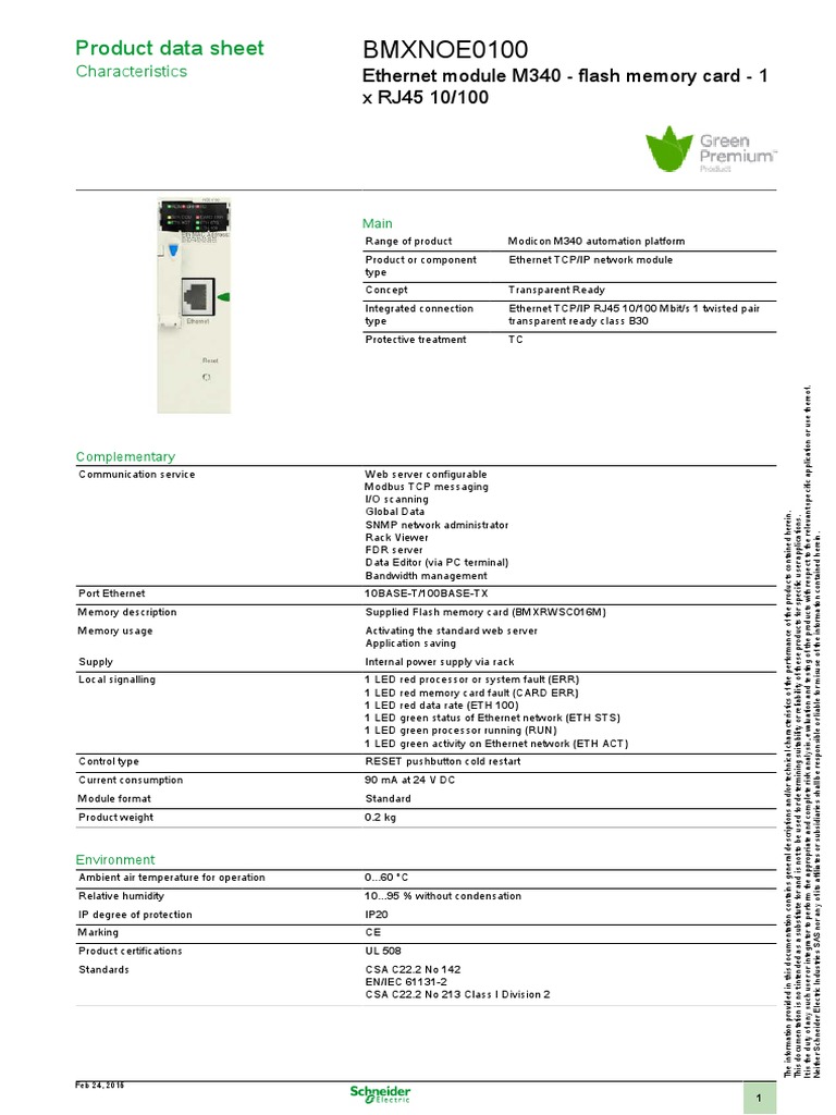 Modicon M340 Automation Platform BMXNOE0100 | PDF | Ethernet | Computer ...