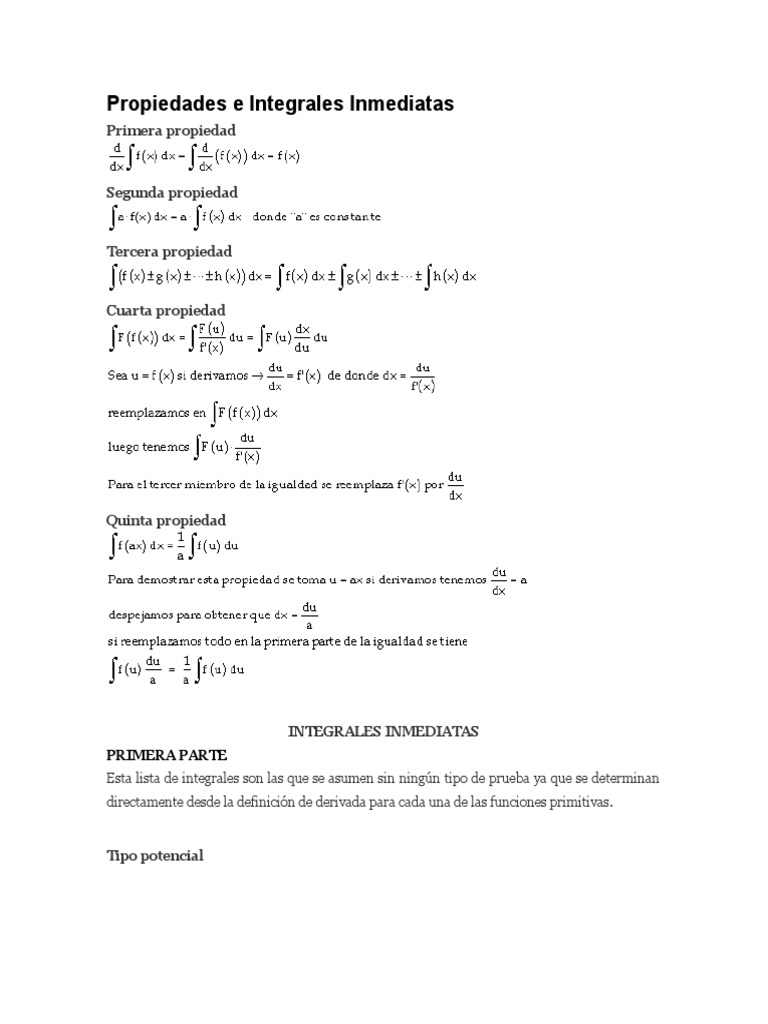 Propiedades e Integrales Inmediatas | PDF | Trigonometría | Integral
