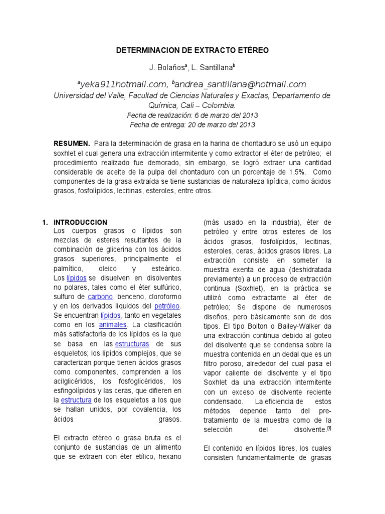 Determinacion de Extracto Etéreo | PDF | Lípido | Compuestos químicos